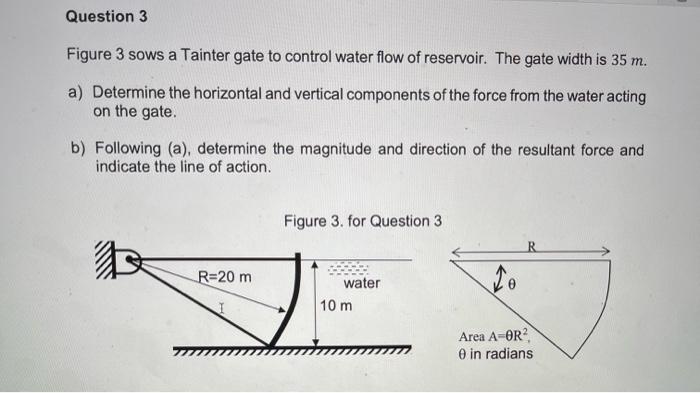 Solved Figure 3 sows a Tainter gate to control water flow of | Chegg.com