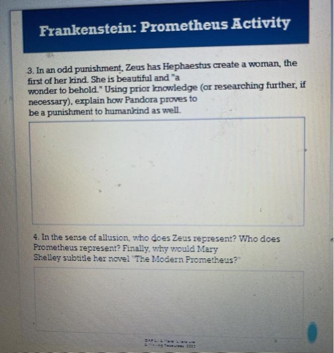 Solved Frankenstein: Prometheus Activity 3. In an odd | Chegg.com