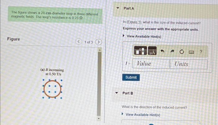 Solved The figure shows a 28 cm-diameter loop in three | Chegg.com