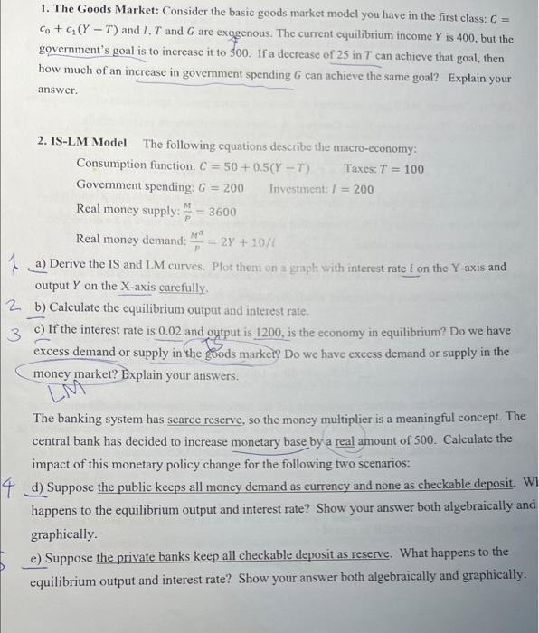 Solved 1. The Goods Market: Consider the basic goods market | Chegg.com