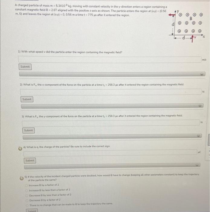 Solved A charged particle of mass m=5.3×10−8 kg, moving with | Chegg.com