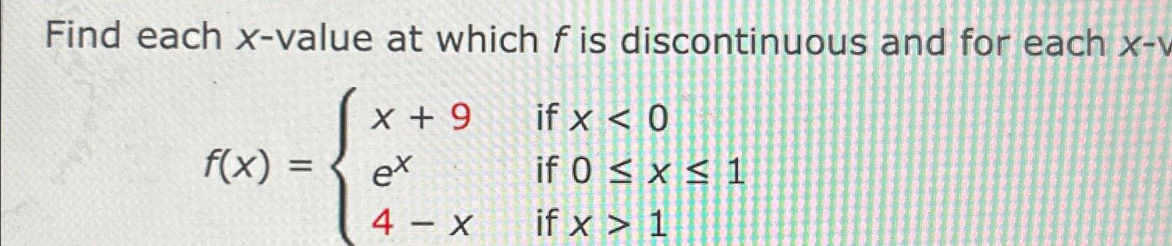 Solved Find each x-value at which f ﻿is discontinuous and | Chegg.com