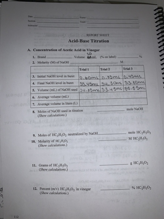 Solved Date Section Instructor REPORT SHEET Acid-Base | Chegg.com Solved Date Section Instructor REPORT SHEET Acid-Base | Chegg.com