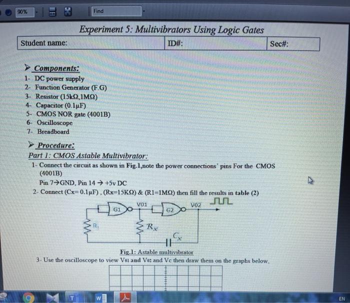 Solved Fig.1: Astable Multivibrator Using CMOS NOR gate | Chegg.com