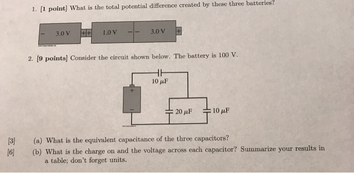 Solved 1. [1 point) What is the total potential difference | Chegg.com