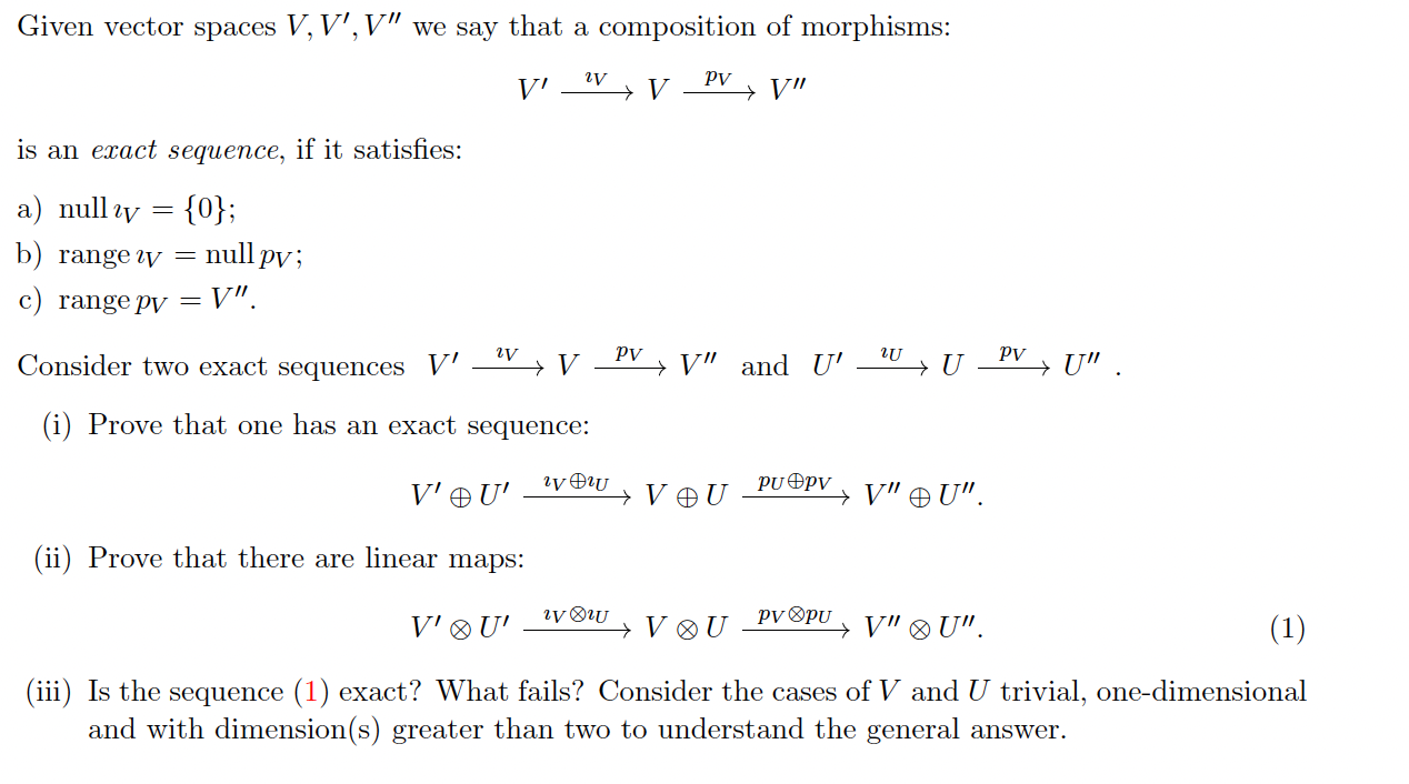 Given vector spaces V,V',V'' ﻿we say that a | Chegg.com
