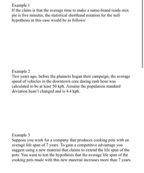 Solved Example 1 If the claim is that the average time to | Chegg.com
