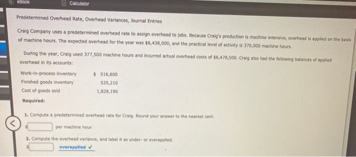 Solved eBook Calculator Predetermined Overhead Rate, | Chegg.com