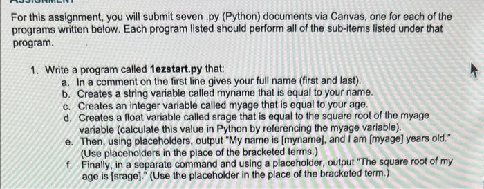 Solved For this assignment, you will submit seven .py | Chegg.com