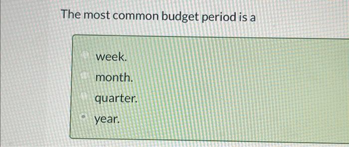 Solved The most common budget period is a week. month. | Chegg.com