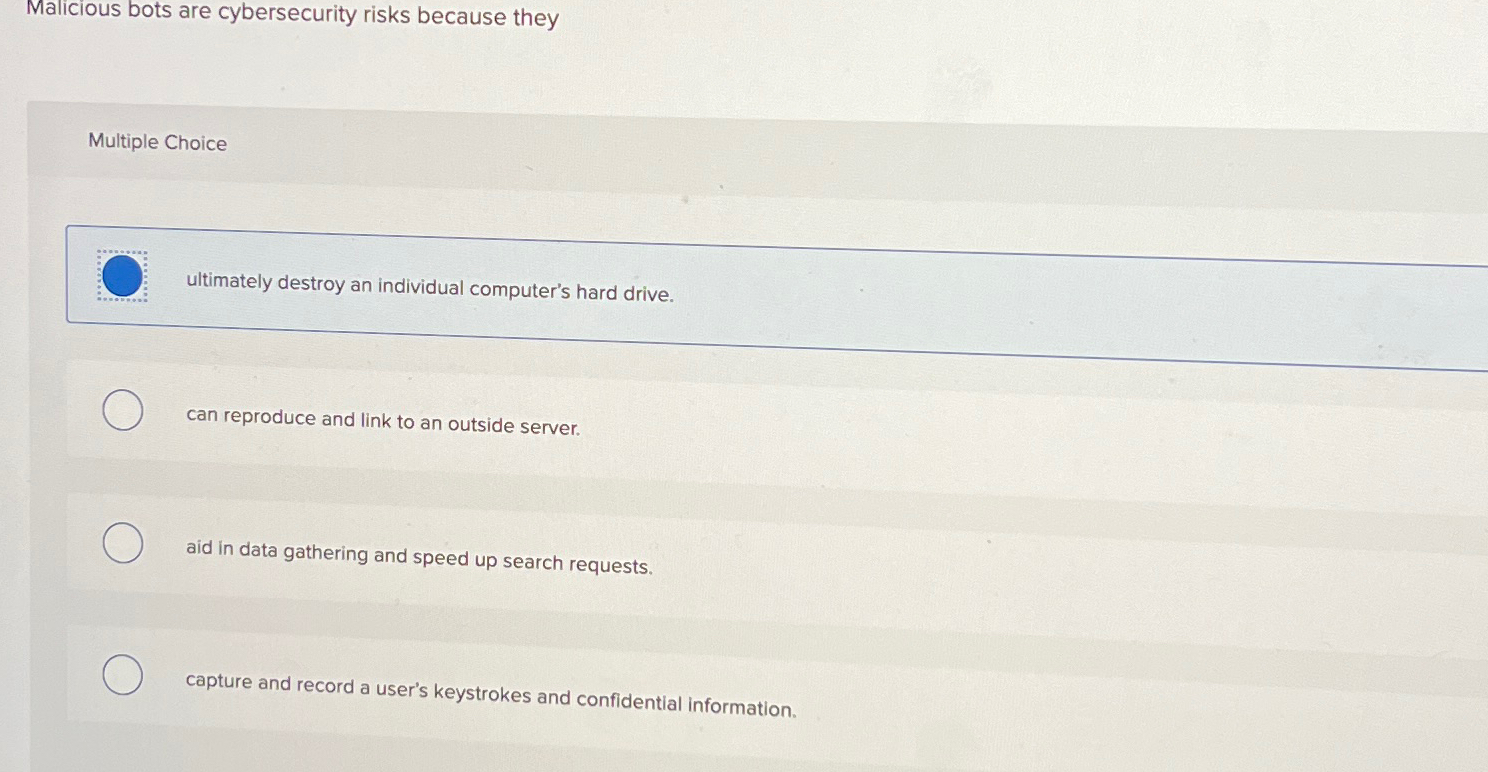 Solved Malicious Bots Are Cybersecurity Risks Because