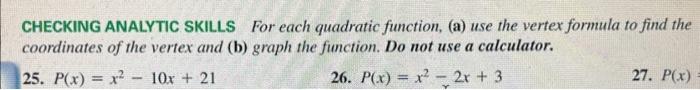 Solved CHECKING ANALYTIC SKILLS For each quadratic function, | Chegg.com
