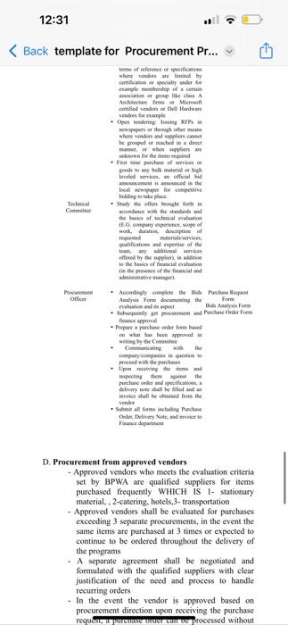 Solved • Create a full chart procedure for procurement | Chegg.com