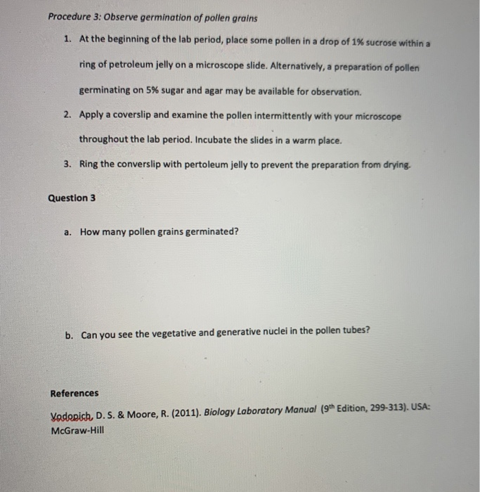 Procedure 3: Observe germination of pollen grains 1. | Chegg.com