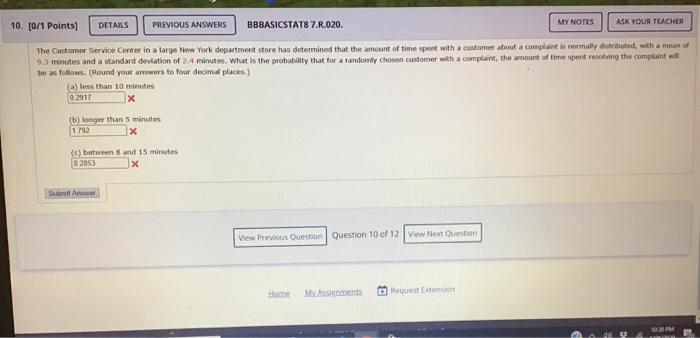 Solved 10. 0/1 Points) DETAILS PREVIOUS ANSWERS BBBASICSTAT8 | Chegg.com