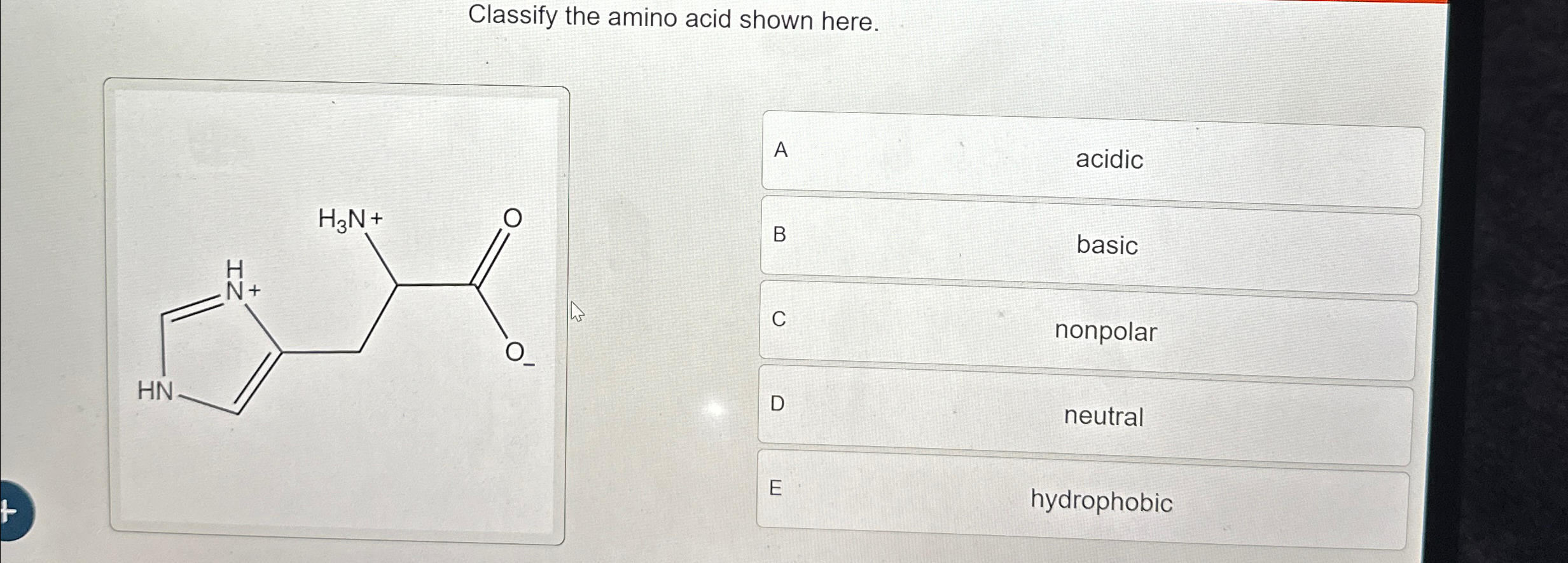 Solved Classify the amino acid shown | Chegg.com