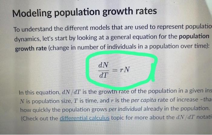 Solved Modeling population growth rates To understand the | Chegg.com