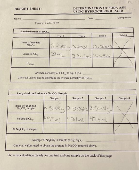 Solved DETERMINATION OF SODA ASH USING HYDROCHLORIC ACID | Chegg.com