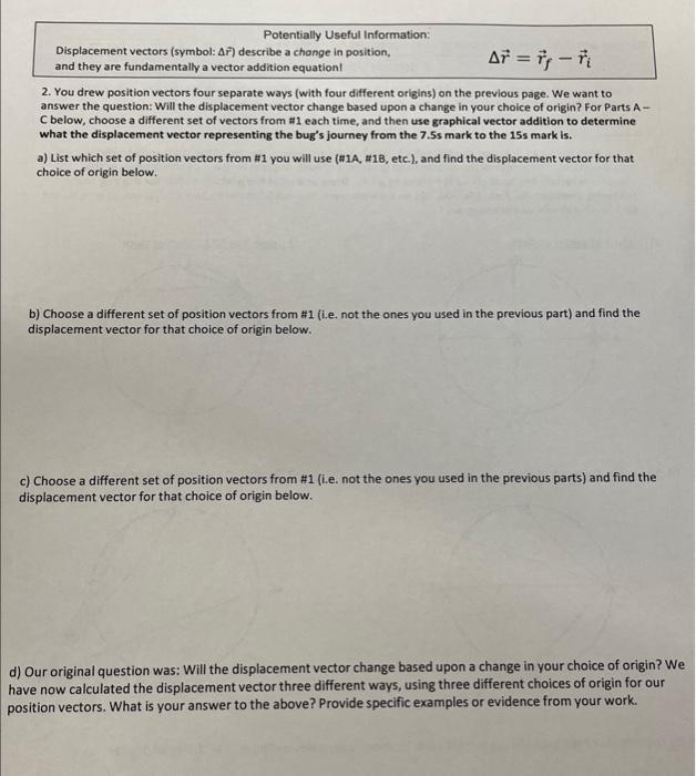 Potentially Useful Information: Displacement vectors | Chegg.com
