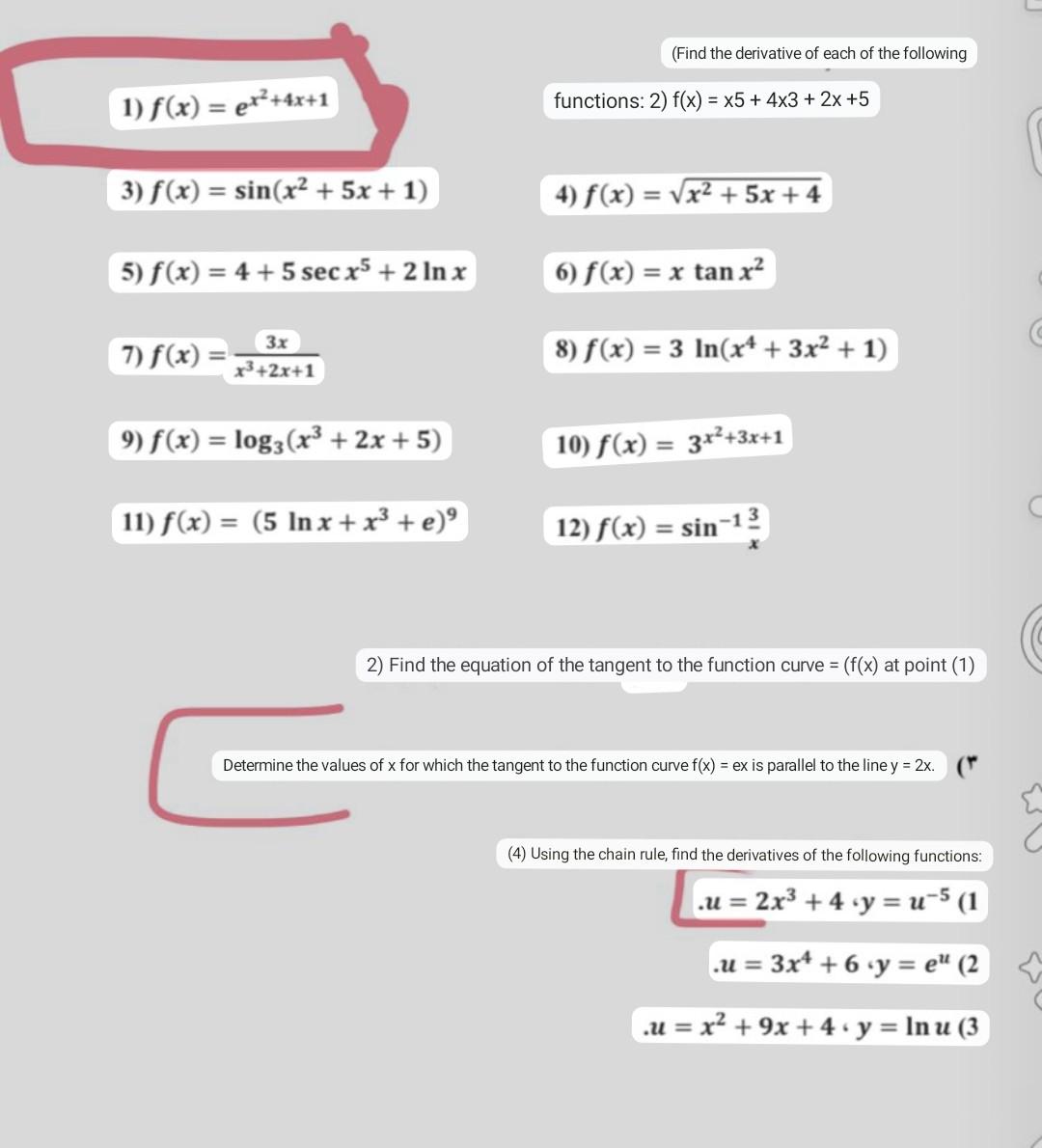 Solved 1) f(x)=ex2+4x+1 functions: 2) f(x)=x5+4x3+2x+5 3) | Chegg.com