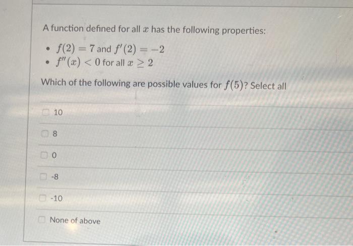 Solved A function defined for all x has the following | Chegg.com