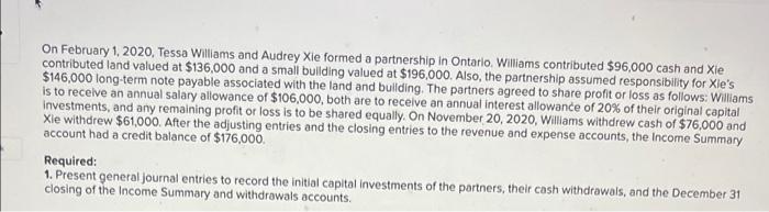 Solved On February 1, 2020, Tessa Williams and Audrey Xie | Chegg.com