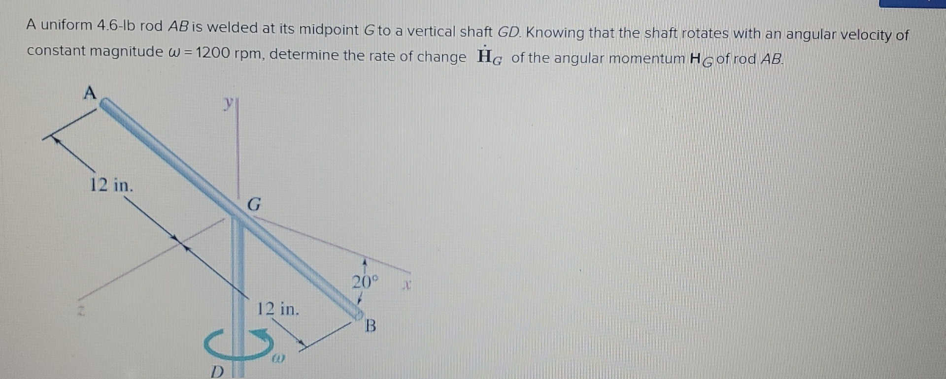 Solved A uniform 4.6-lb rod AB ﻿is welded at its midpoint G | Chegg.com