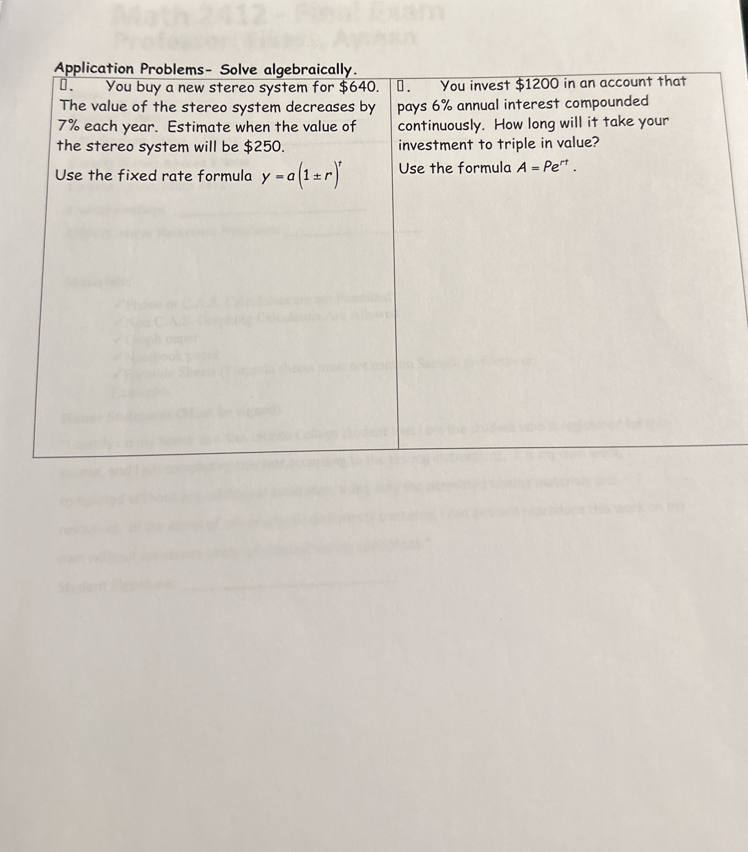 Solved Application Problems- ﻿Solve algebraically.0. ﻿You | Chegg.com