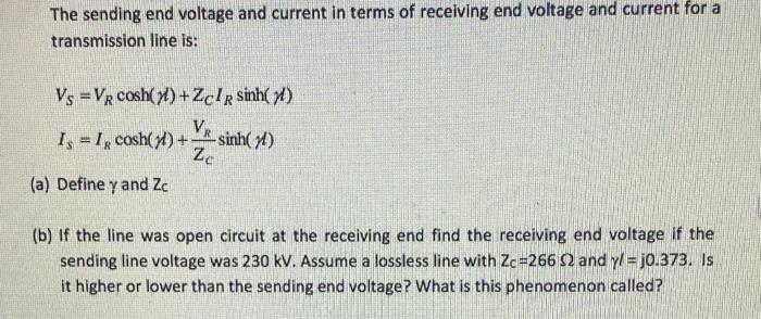 Solved The sending end voltage and current in terms of | Chegg.com