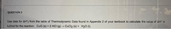 Solved Use data for ΔH∗ from the table of Thermodynamic Data | Chegg.com Solved Use data for ΔH∗ from the table of Thermodynamic Data | Chegg.com