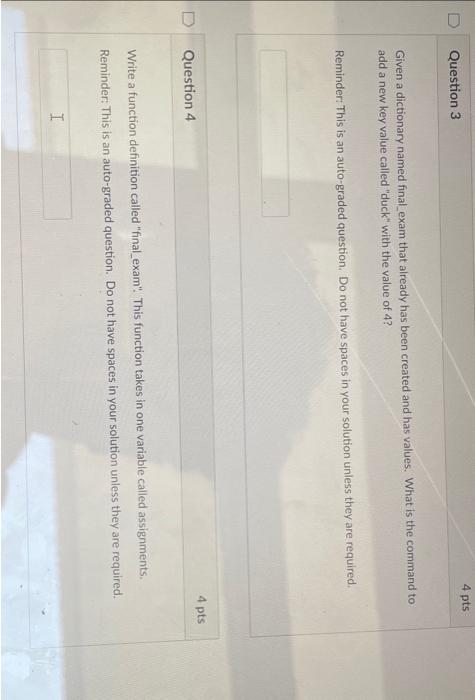 Solved Given a dictionary named final _exam that already has | Chegg.com