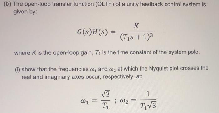 Solved (b) The open-loop transfer function (OLTF) of a unity | Chegg.com