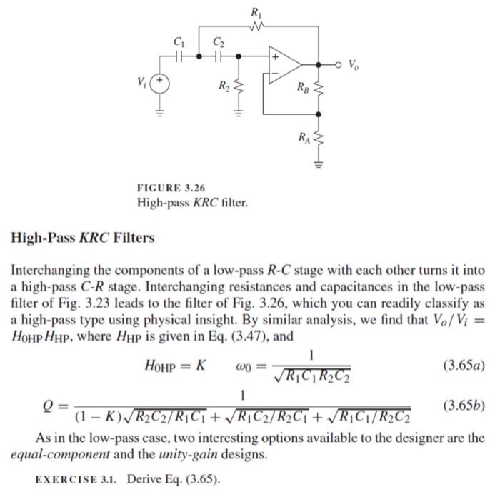 Solved FIGURE 3.26 High-pass KRC filter. High-Pass KRC | Chegg.com