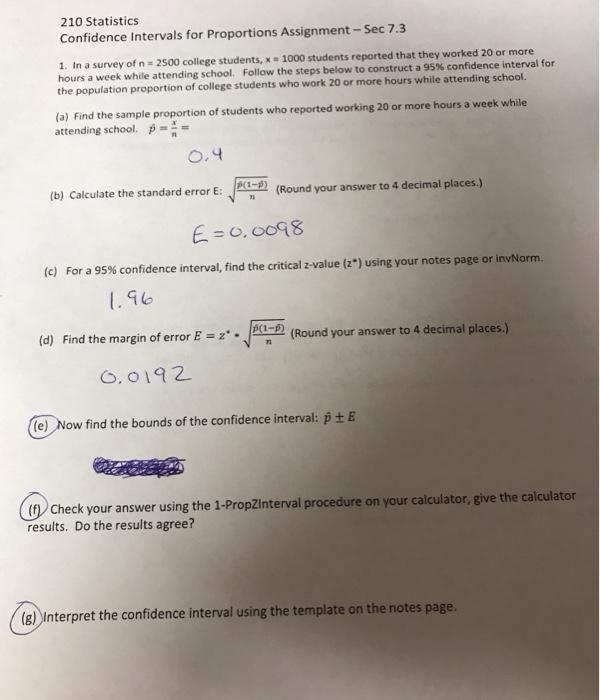Solved 210 Statistics Confidence intervals for Proportions | Chegg.com