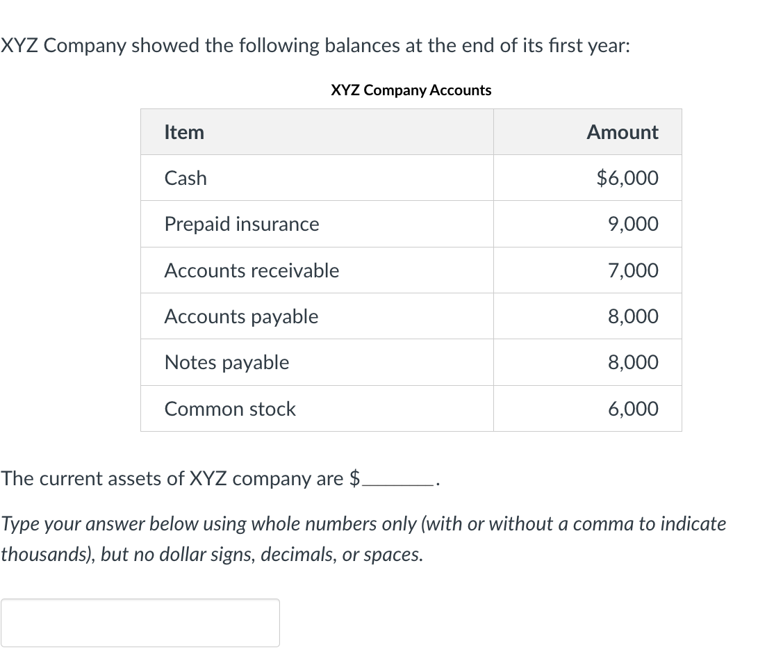 Solved XYZ Company showed the following balances at the end | Chegg.com