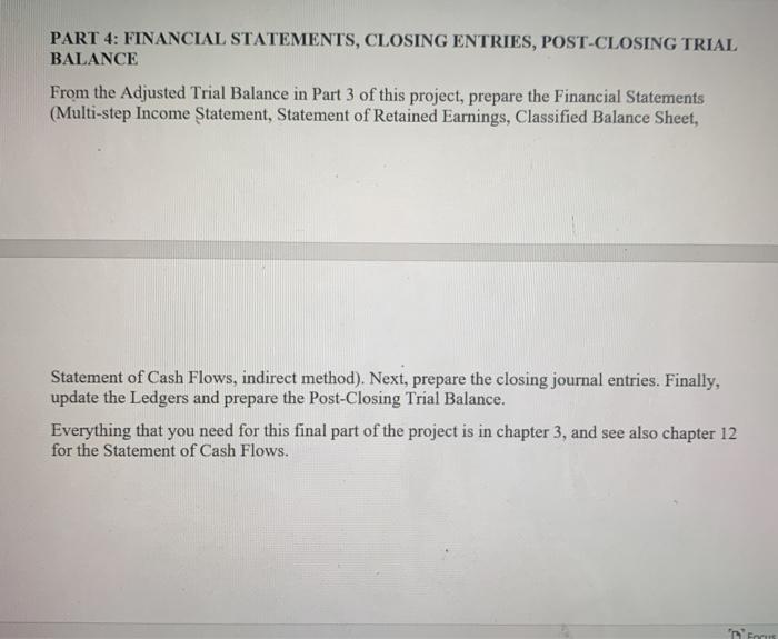 Solved PART 4: FINANCIAL STATEMENTS, CLOSING ENTRIES, | Chegg.com