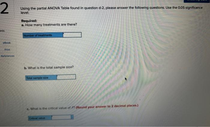 Solved Using the partial ANOVA Table found in question d-2, | Chegg.com