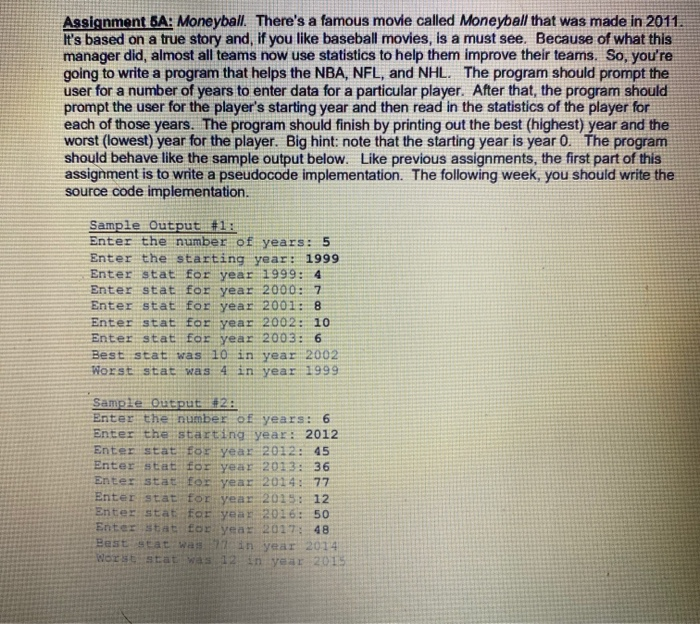 Solved Assignment 6A: Moneyball . There's a famous movie | Chegg.com