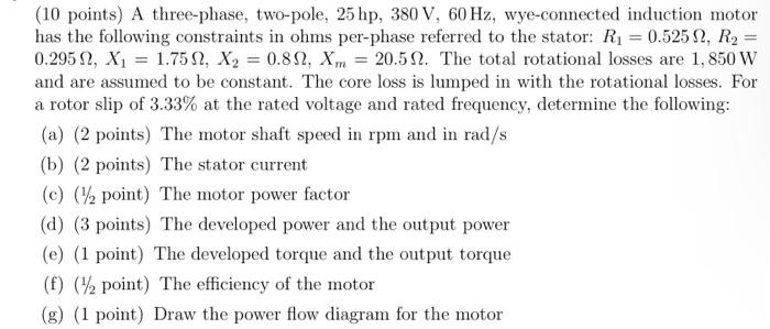 Solved (10 points) A three-phase, two-pole, 25hp,380 V,60 | Chegg.com