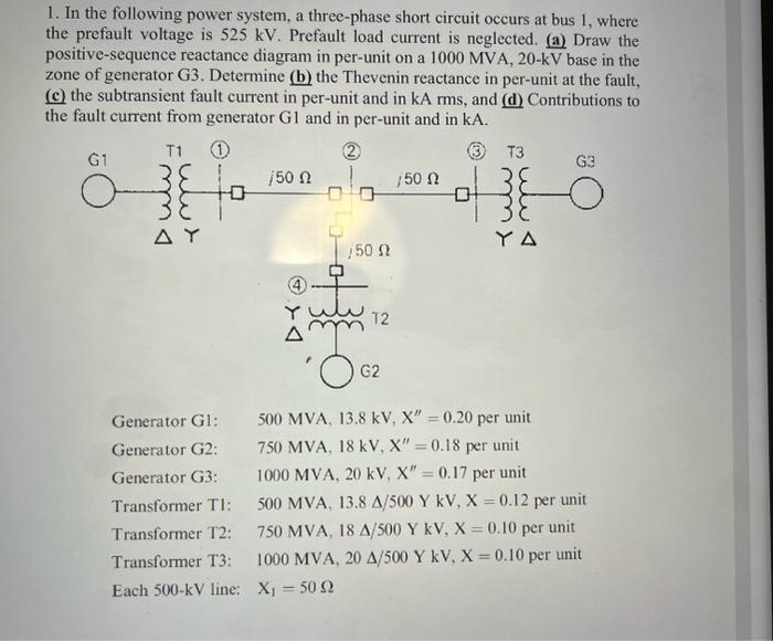 Solved 1. In the following power system, a three-phase short | Chegg.com
