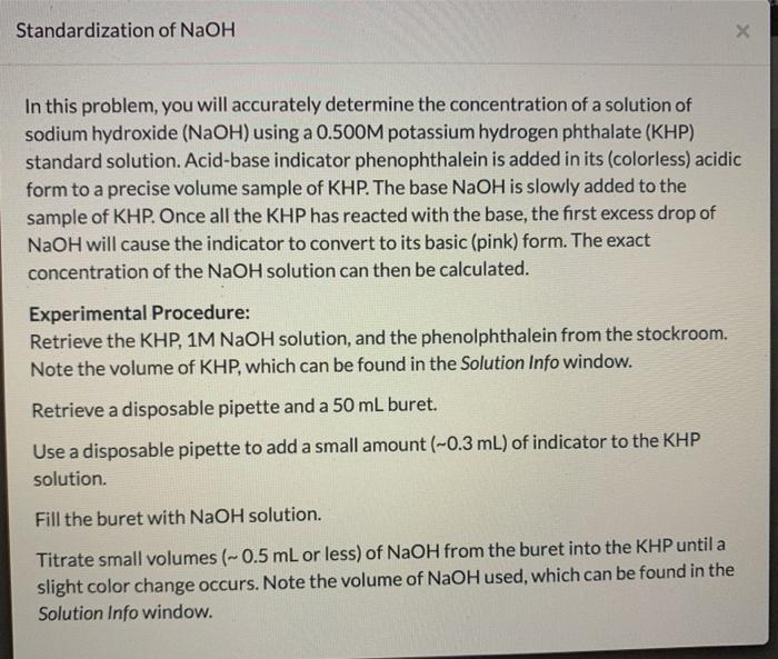 Determine the concentration of NaOH using a 0.50M | Chegg.com