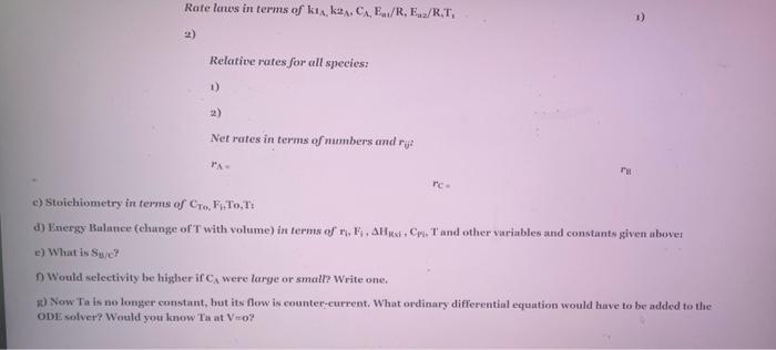 Problem 2 Parallel reactions in a PFR with heat | Chegg.com