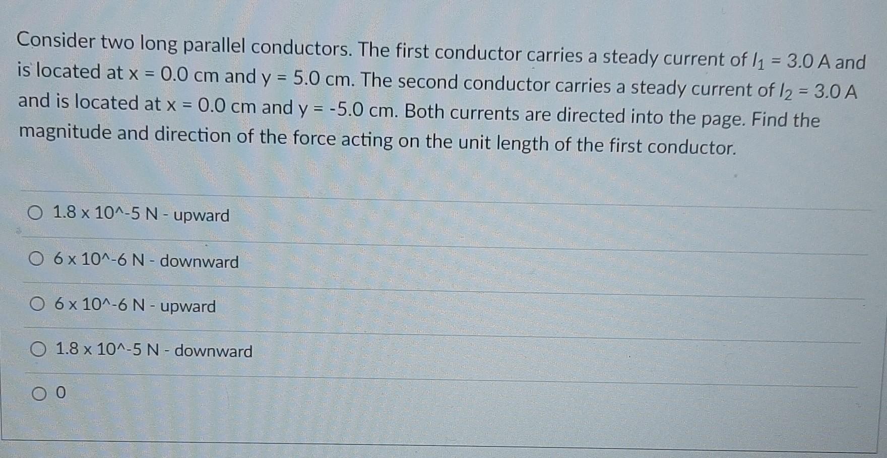 Solved Consider two long parallel conductors. The first | Chegg.com