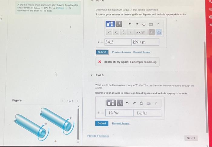Solved A shat is made of an aluminum aloy having an | Chegg.com