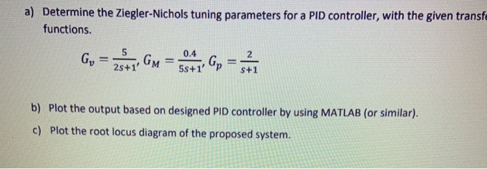 Solved a) Determine the Ziegler-Nichols tuning parameters | Chegg.com