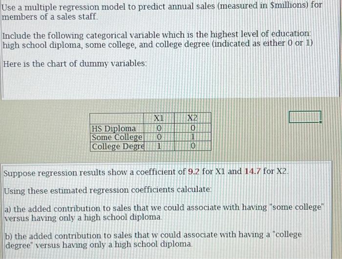 Solved Use a multiple regression model to predict annual | Chegg.com