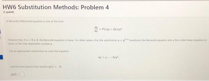 Solved HW6 Substitution Methods: Problem 4 (1 point) A | Chegg.com