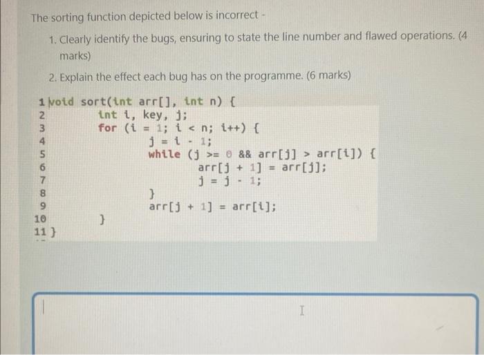 Solved The Sorting Function Depicted Below Is Incorrect 1 