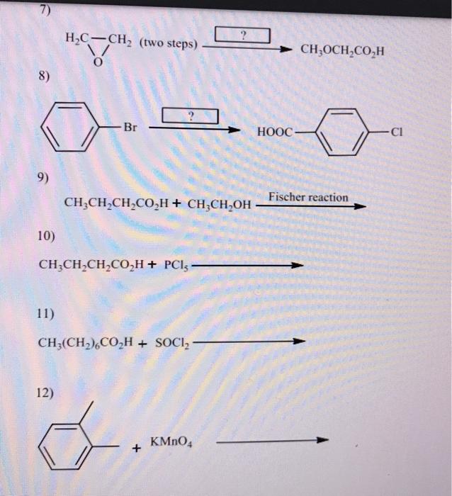 Solved 7) HC-CH2 (two steps) CHOCH,CO,H 8) Br HOOC C1 9) | Chegg.com