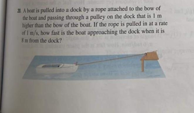 Solved 20. A boat is pulled into a dock by a rope attached | Chegg.com